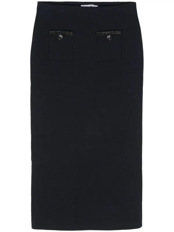 SELF-PORTRAIT Embellished Straight Midi Skirt - Blue
