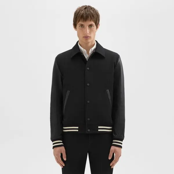 Buy Theory Varsity Jacket In Textured Gabardine - Black At 60% Off ...