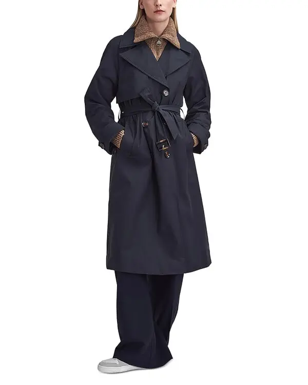 Barbour Gwyn Trench Coat - Black/muted Cabernet Tartan