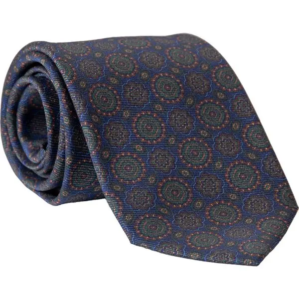 ELIZABETTA Moretti Extra Long Printed Neck Tie - Navy And Green