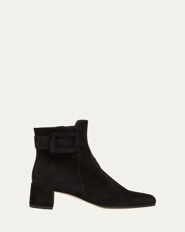 ROGER VIVIER Tres Vivier Suede Buckle Ankle Booties - Nero