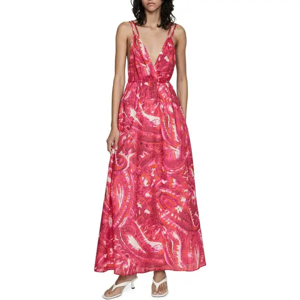 Mango Strappy Open Back Cotton Maxi Sundress