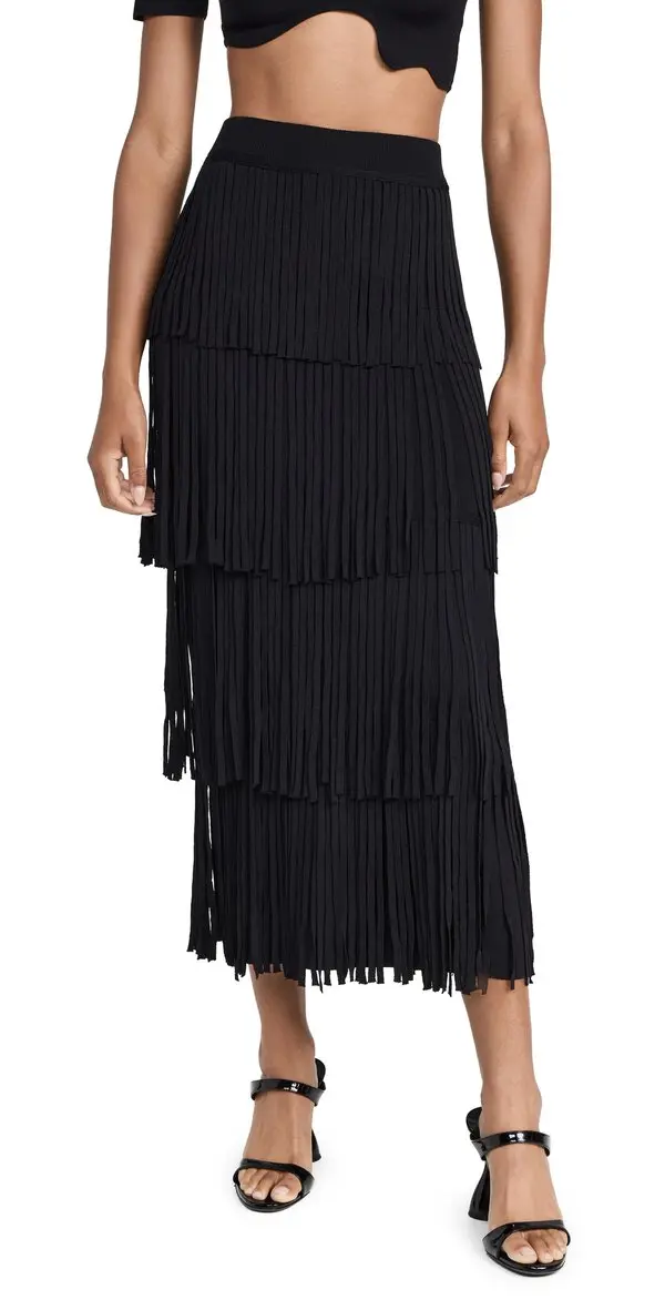 SIMONMILLER Za Za Knit Fringe Skirt - Black