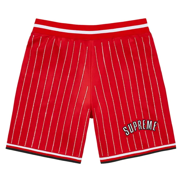 Supreme Rhinestone Stripe Basketball Shorts - Red