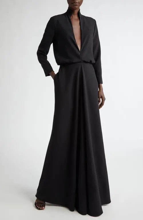 Brandon Maxwell The Gayle Draped Plunge Neck Long Sleeve Gown
