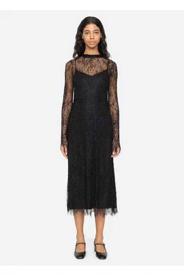 Sea Seraphina Rhinestone And Lace Dress In Black - 25% Off | Editorialist
