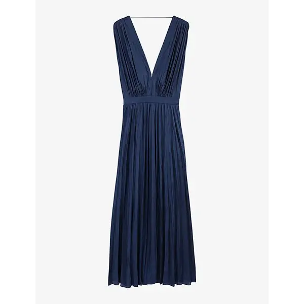 Maje V-neck Pleated Maxi Dress - Bleus