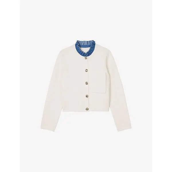 Sandro Detachable-trim Collar Knitted Cardigan - Naturels