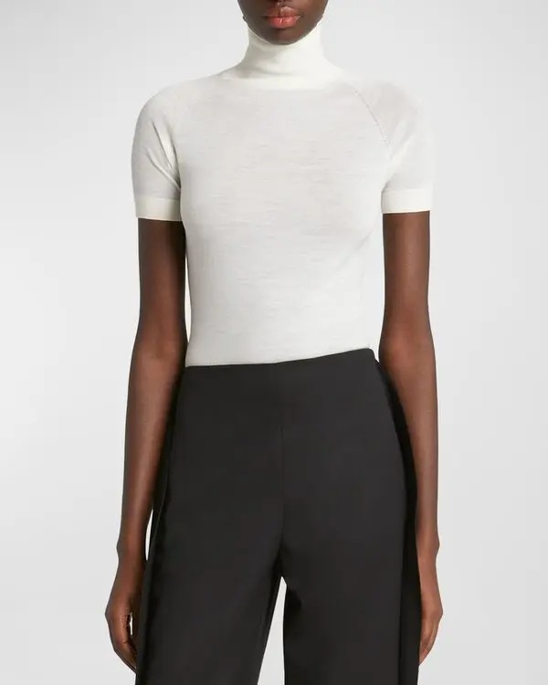Alaïa Mock-neck Short-sleeve Wool Bodysuit - Blanc Naturel