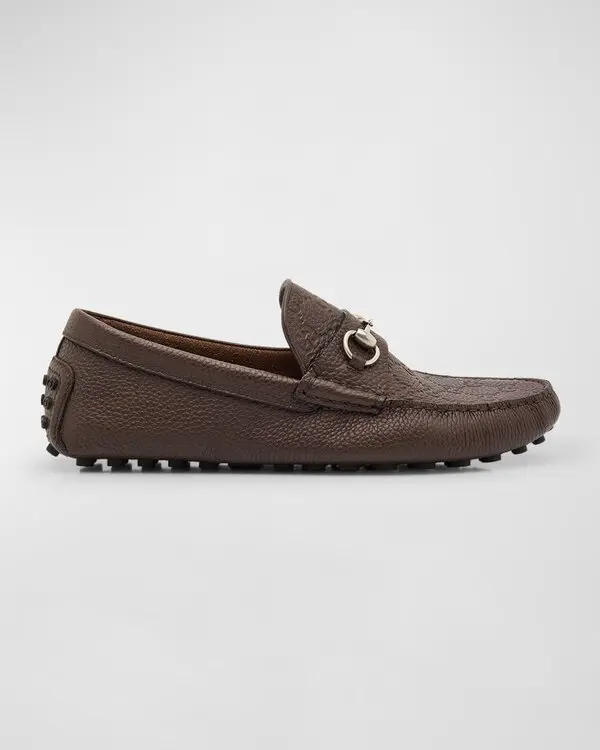 Gucci Byorn Gg Embossed Leather Horsebit Drivers - Brown