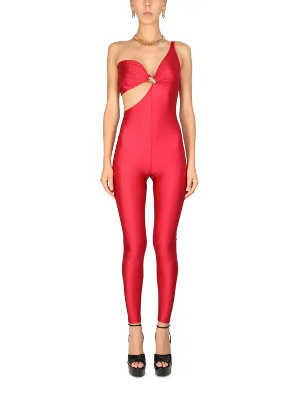 Saint Laurent V-neck Jumpsuit With Metal Monogram - Red