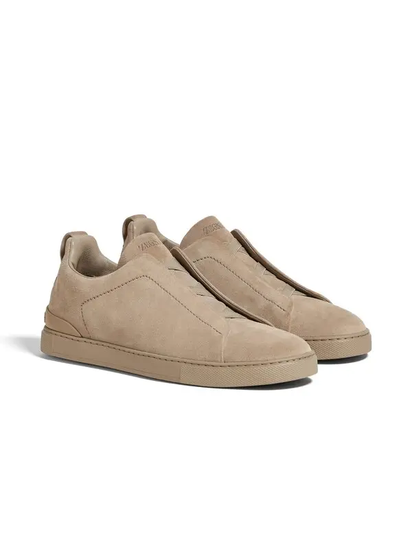 Zegna Suede Triple Stitch Sneakers - Light Taupe