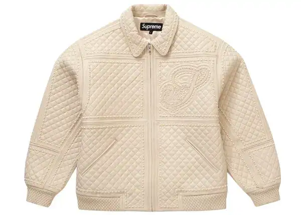Supreme Studded Quilted Leather Jacket - White | Editorialist
