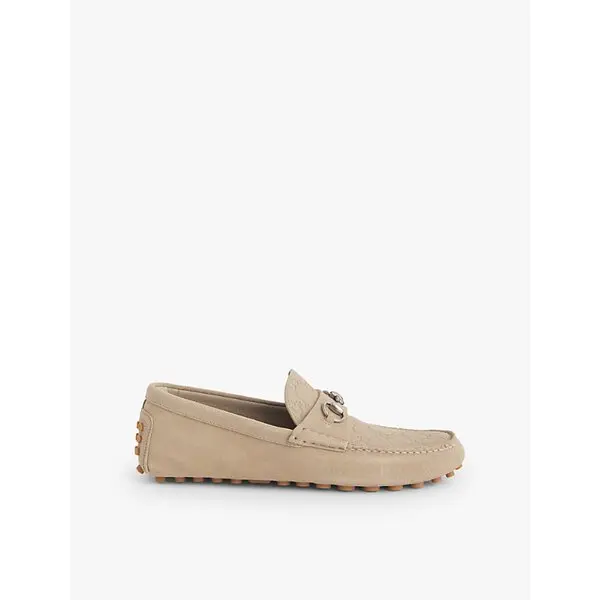 Gucci Monogram Leather Loafers - Oatmeal