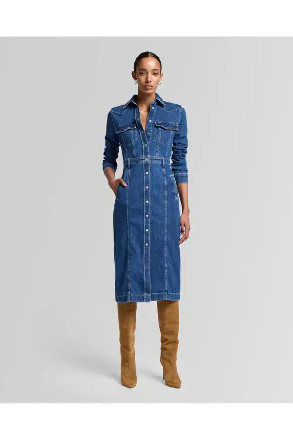 For All Mankind Luxe Lady Midi Dress In Denim 30% Off