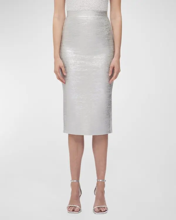 Herve Leger Elena Metallic Midi Pencil Skirt