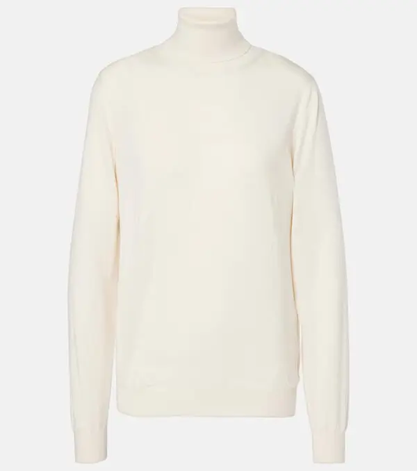 THE ROW Heva Wool Jersey Turtleneck Sweater - White