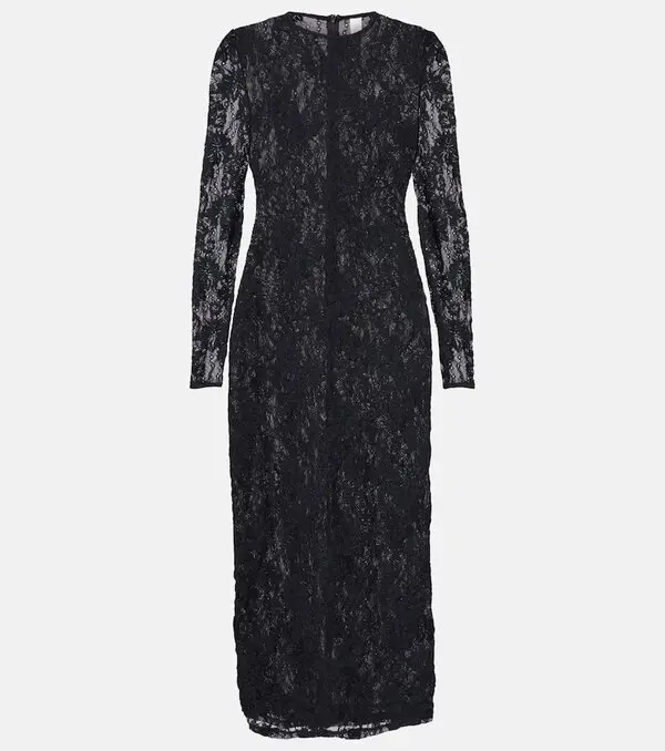 zimmermann black and white lace dress ZIMMERMANN Luna Lace Billow Dress | Women's Silk Midi Gown with Long Sleeves | Black