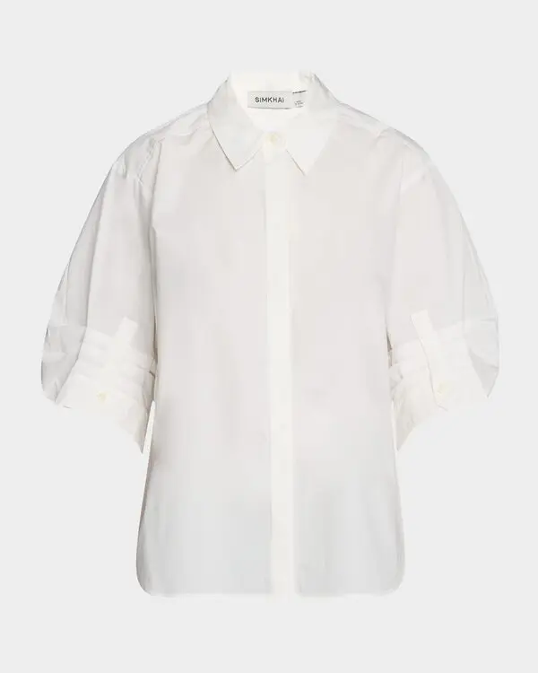 Simkhai Gemma 3/4-sleeve Poplin Shirt - White