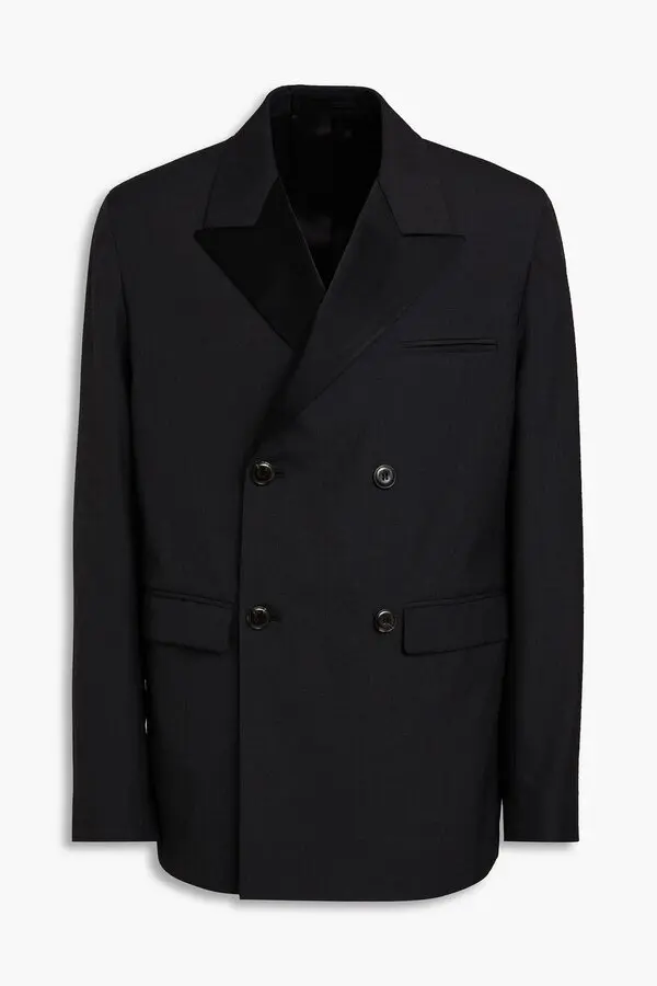 Nanushka Collas Doublebreasted Satintrimmed Grain De Poudre Suit Jacket
