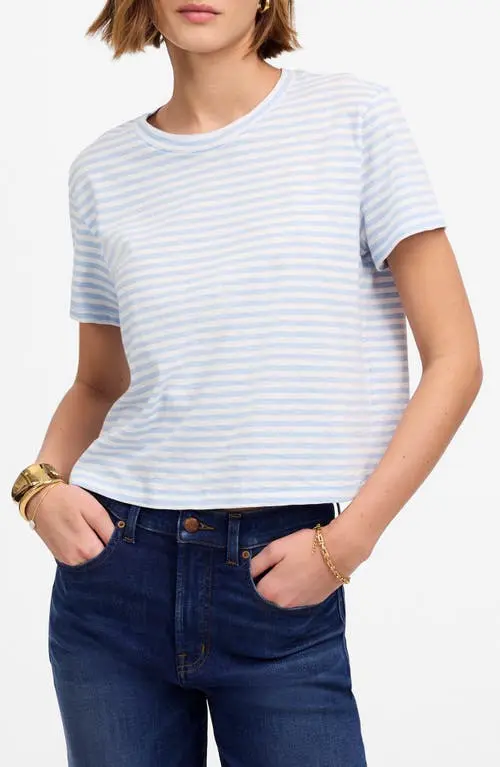 Madewell Stripe Boxy Crop Slub T-shirt - Light Pool