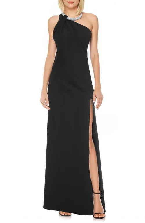 Badgley Mischka Rhinestone Choker One-Shoulder Gown In Black 60