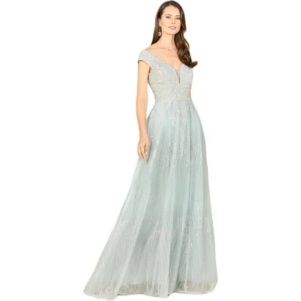 LARA NEW YORK Cap Sleeve Lace Ballgown