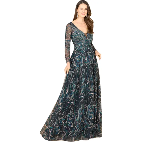 LARA NEW YORK Floral Lace Long Sleeve Gown