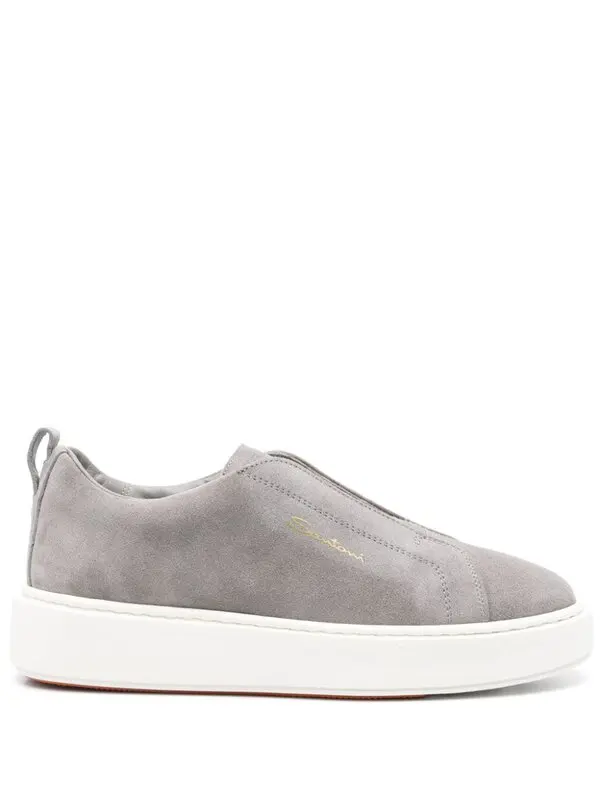 Santoni Suede Slip-On Sneakers - Grey | Editorialist