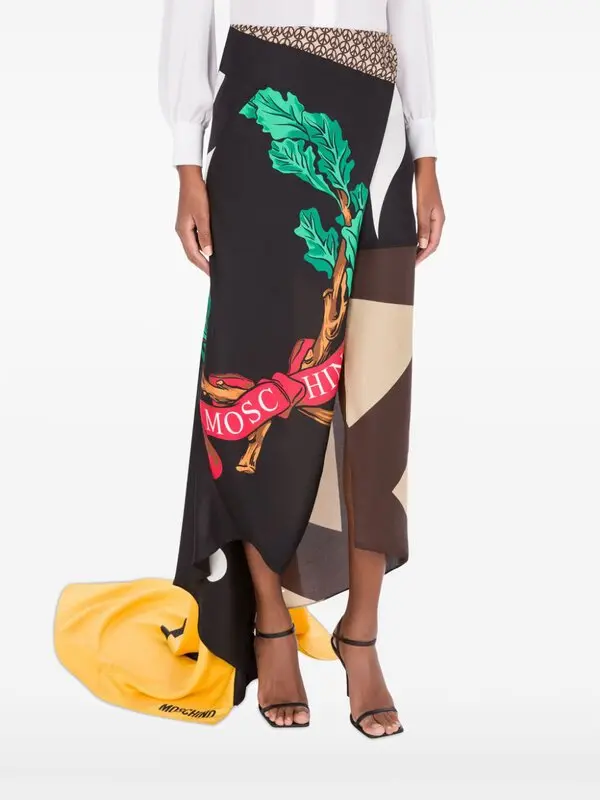 Moschino Mix-print Asymmetric Silk Skirt