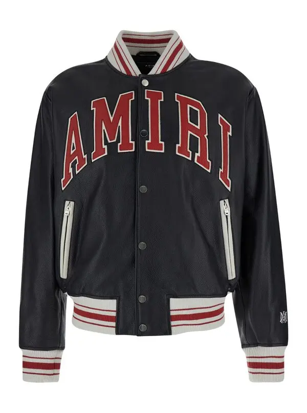 Buy Amiri Bomber Jacket With Logo Patch In Leather - Black At 33% Off | Editorialist