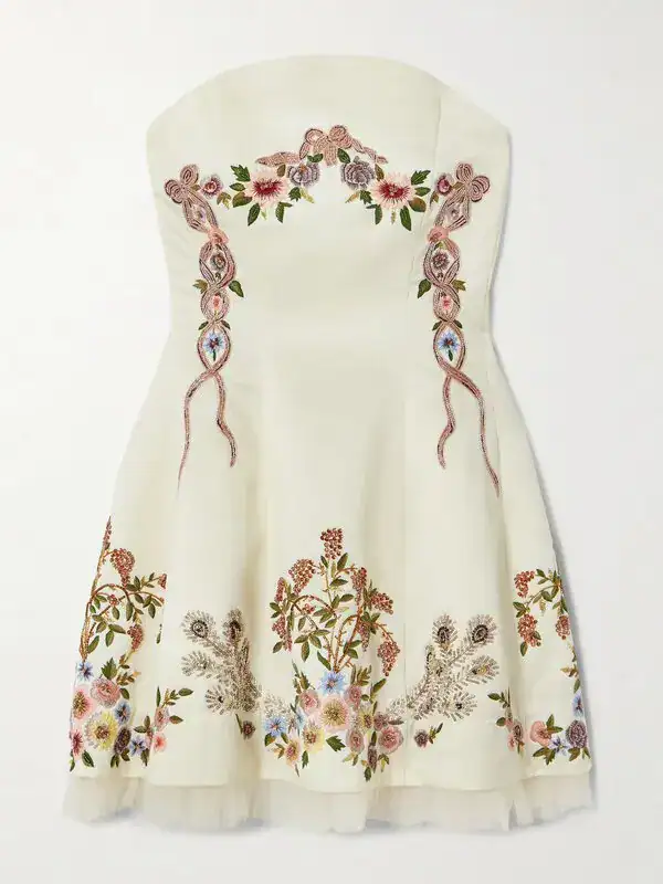 Clio Peppiatt Peacock Embroidered Mini Dress In Silver - 40% Off |  Editorialist