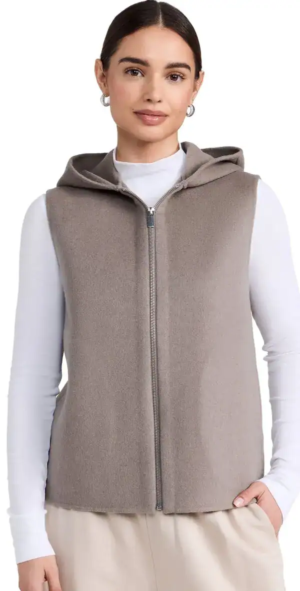 Theory Hooded Wool-Cashmere Vest In Cinder Melange - 50% Off | Editorialist