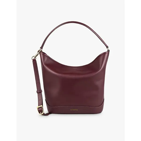 Sandro Slouchy Leather Shoulder Bag With Removable Strap - Rouges
