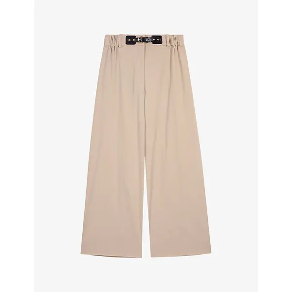 Maje Buckle-embellished Logo-embroidered Trousers - Bruns