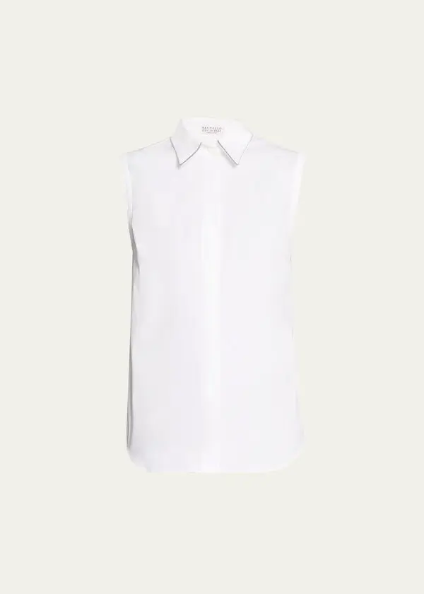 Brunello Cucinelli Cotton Poplin Shirt With Monili Collar - White