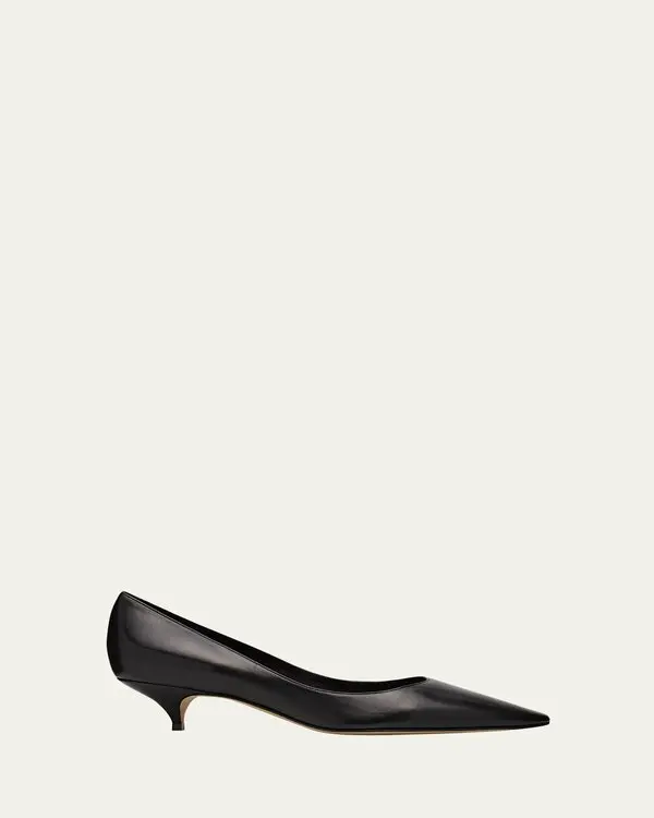 THE ROW Liisa Leather Kitten Heel Pumps - Black