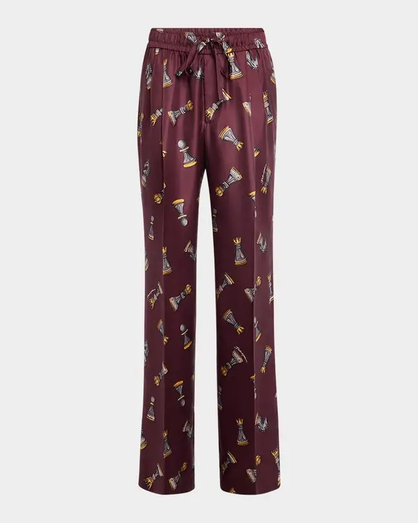 Dolce & Gabbana Printed Satin Drawstring Pants - Dark Red
