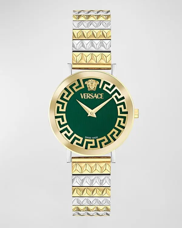 Versace 35mm Daedalus Two Tone Watch - Green & Gold