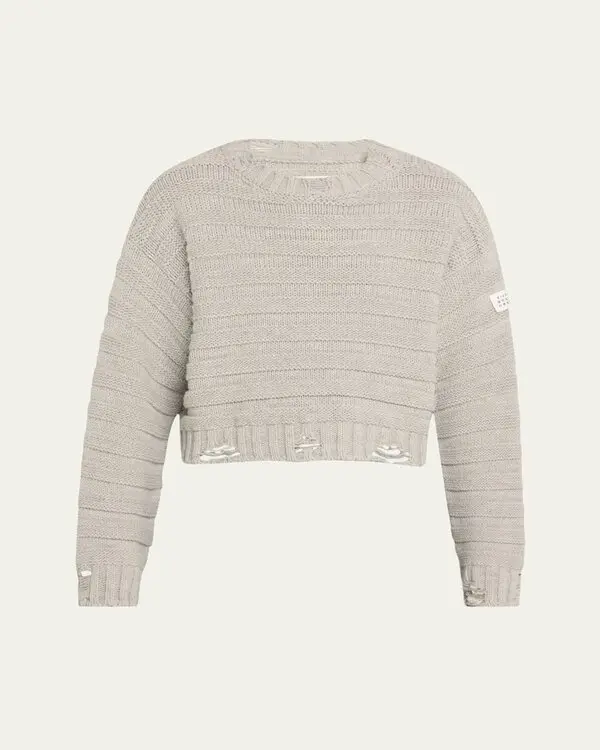 MAISON MARGIELA Distressed Crewneck Sweater - Light Grey Melange