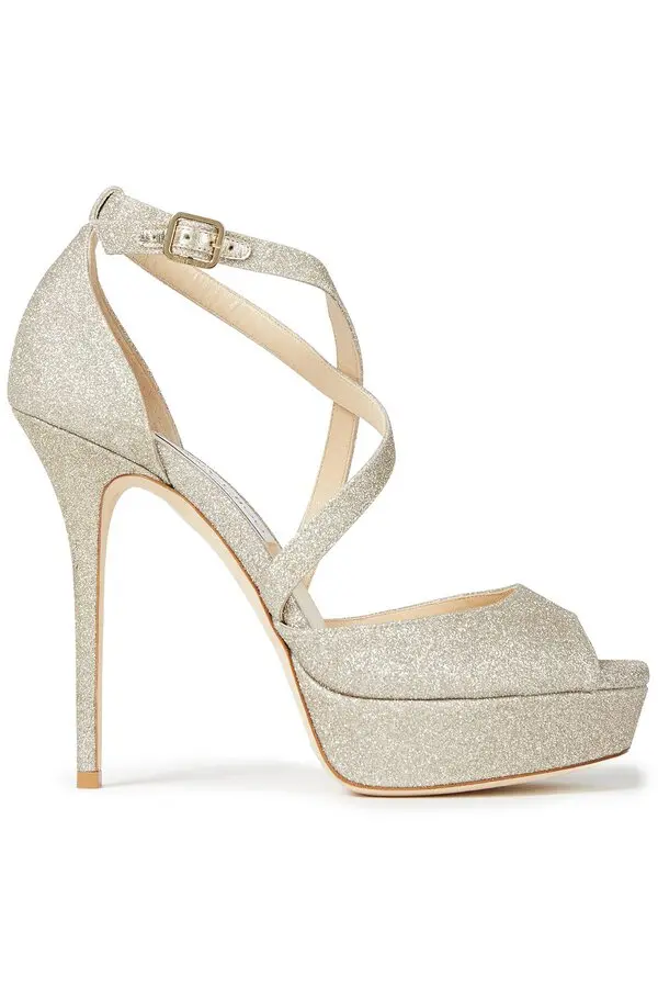 JIMMY CHOO Jenique 125 Glittered Platform Sandals