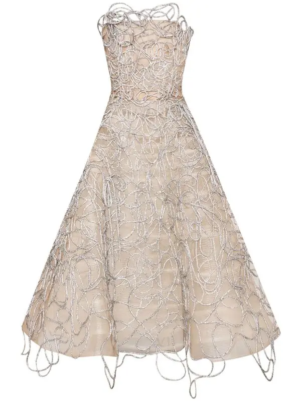 Oscar De La Renta Crystal Embroidered Cord Gown