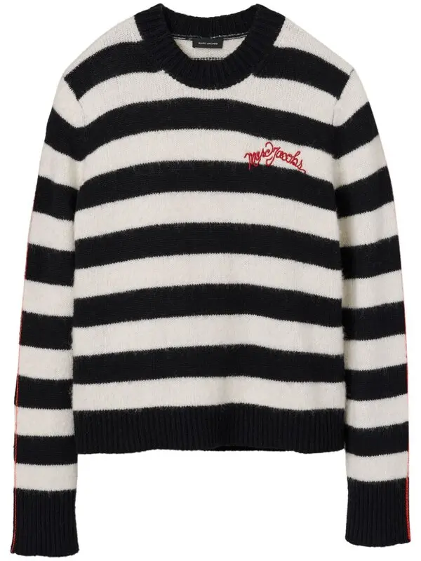 Marc Jacobs Logo-embroidered Striped Jumper - Black