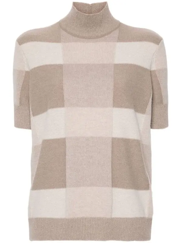 Emporio Armani Check-pattern Mock-neck Sweater - Neutrals