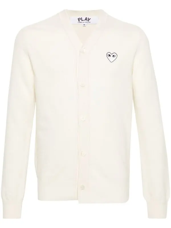 Play Comme Des Garcon Heart-motif Wool Cardigan - Neutrals