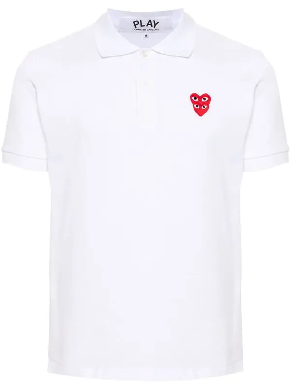 Play Comme Des Garcon Heart-patch Cotton Polo Shirt - White