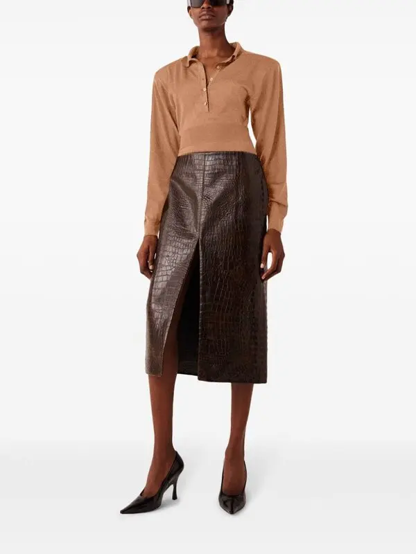 Stella McCartney Crocodile Embossed Midi Skirt - Brown