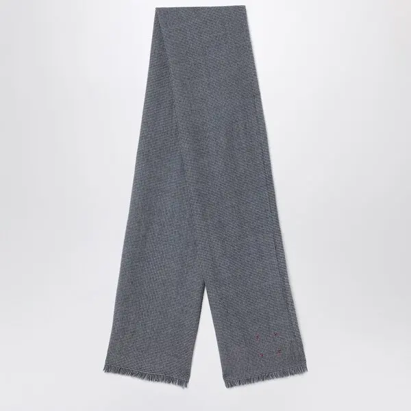 Destin White/black Check Wool Scarf - Grey