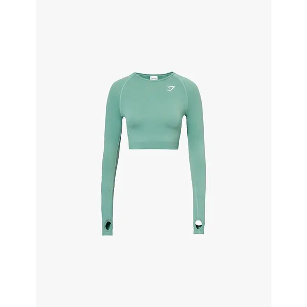 GYMSHARK Vital Seamless 2.0 Long-sleeve Crop Top - Gs Lagoon Green/ Marl