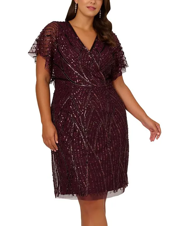 Adrianna Papell Embellished Flutter Sleeve Sheath Dress